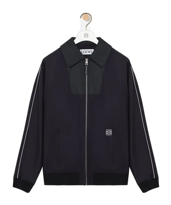 Loewe Zip-up Bomber Jacket With Embroidered Pattern - Navy Blue/gray