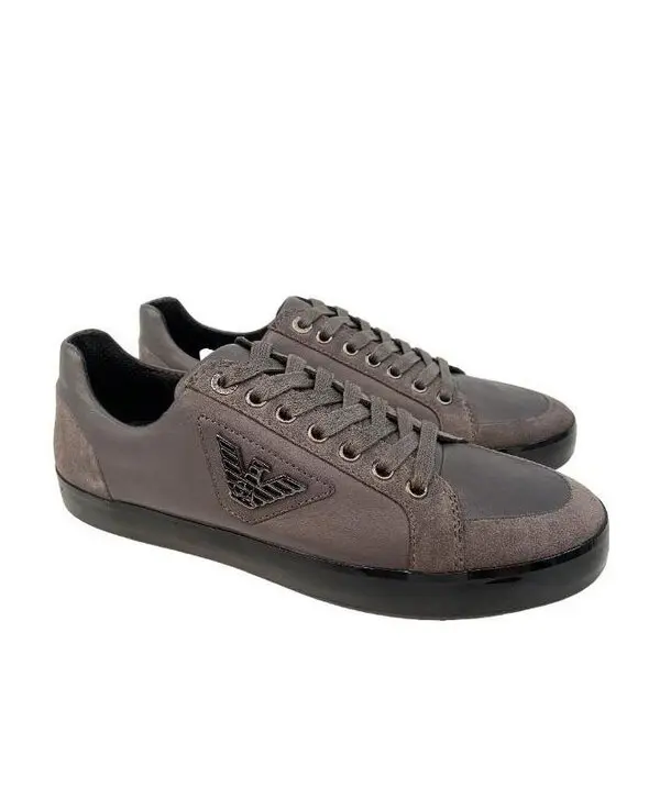 Emporio Armani Casual Lace-up Sneakers With Embossed Logo - Black