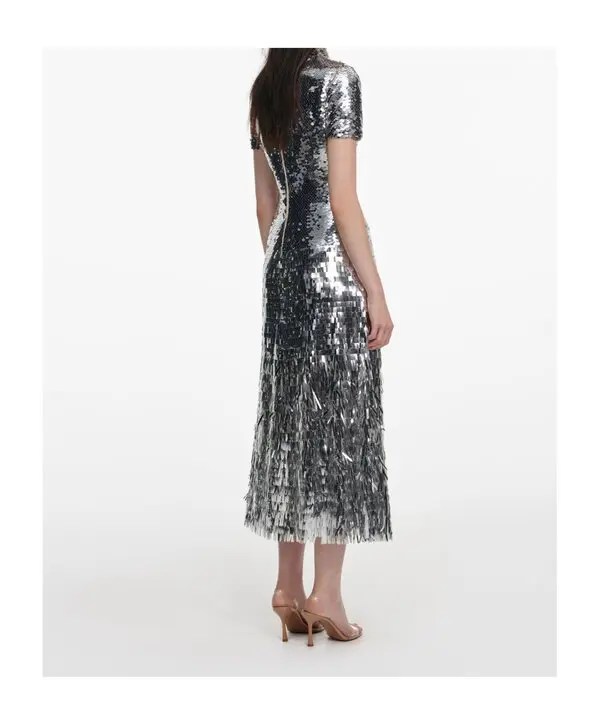 SELF-PORTRAIT Sequin Embellished High Neck Midi Dress