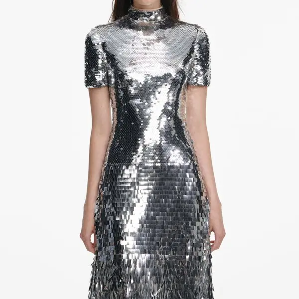 SELF-PORTRAIT Sequin Embellished High Neck Midi Dress