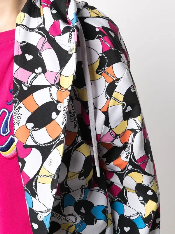 Moschino Printed Drawstring Hooded Jacket