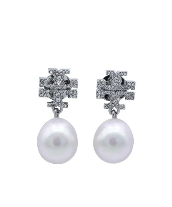 Tory Burch Kira Embellished Drop Earrings With Pearl - White