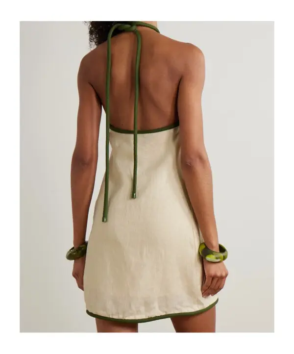 Farm Rio Tree-embroidered Halterneck Mini Dress