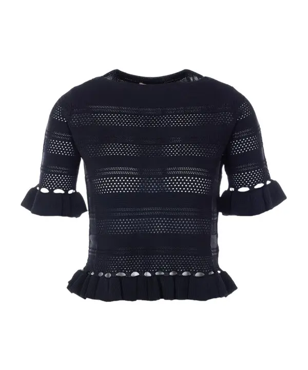TWINSET Ruffled Boat Neck Jumper - Black