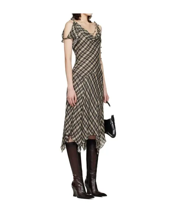 KNWLS Plaid Asymmetrical Dress - Black
