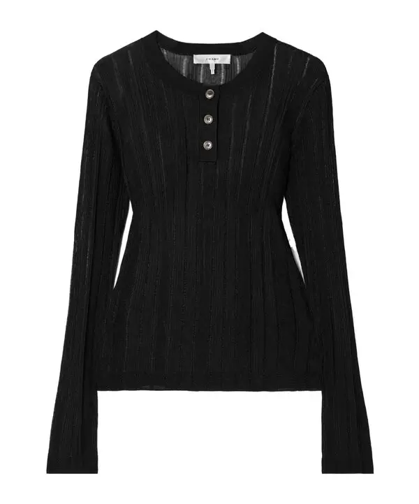 FRAME Button-front Open Knit Sweater - Black