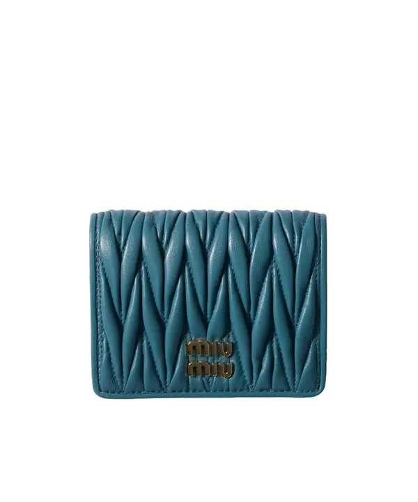 Miu Miu Logo-lettering Matelassé Bi-fold Wallet - Marina Blue