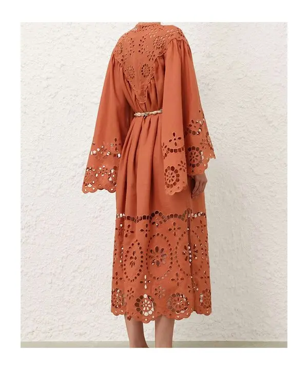 Zimmermann Embroidered Midi Dress - Cinnamon