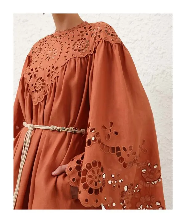 Zimmermann Embroidered Midi Dress - Cinnamon