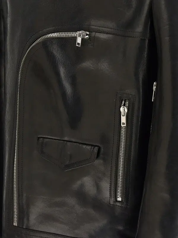 Rick Owens Asymmetrical Biker Leather Jacket