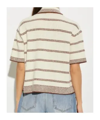 RÓHE Ribbed Striped Collared Cardigan With Short Sleeves