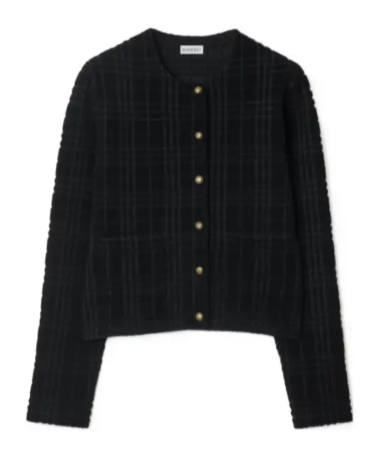 Burberry Checked Wool Blend Jacket With Crest Detail