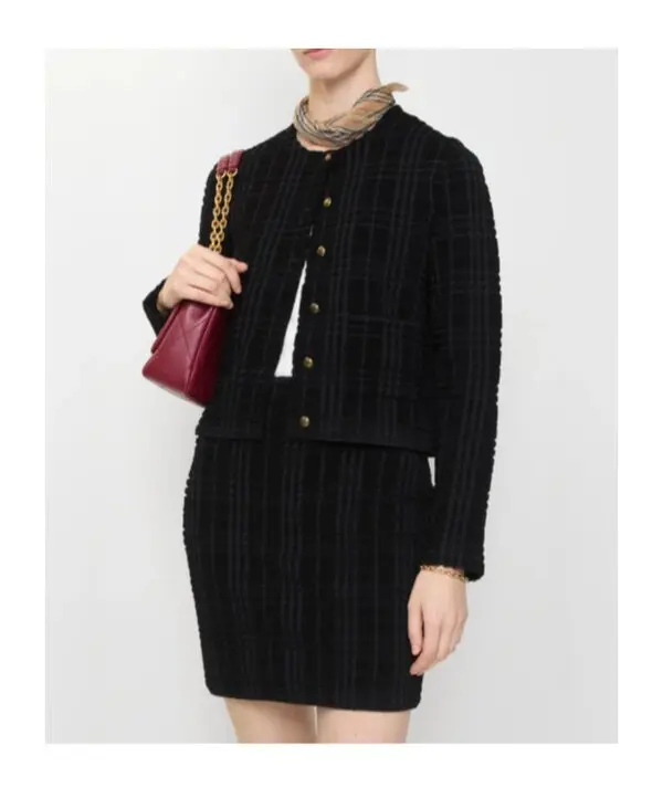 Burberry Checked Wool Blend Jacket With Crest Detail