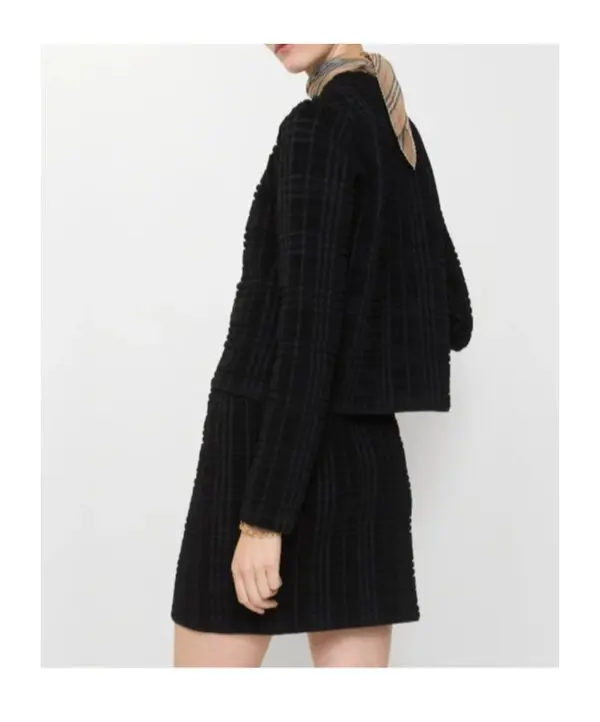 Burberry Checked Wool Blend Jacket With Crest Detail