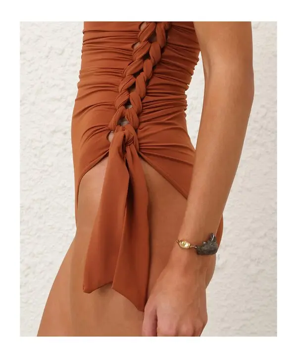 Zimmermann Daylight Braided Gathered One-piece - Copper-colored