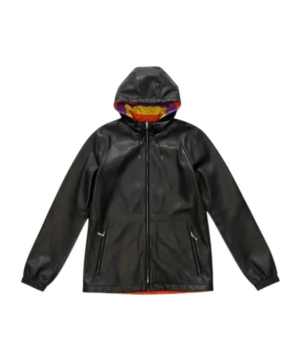 Loewe Hooded Leather Casual Jacket - Black