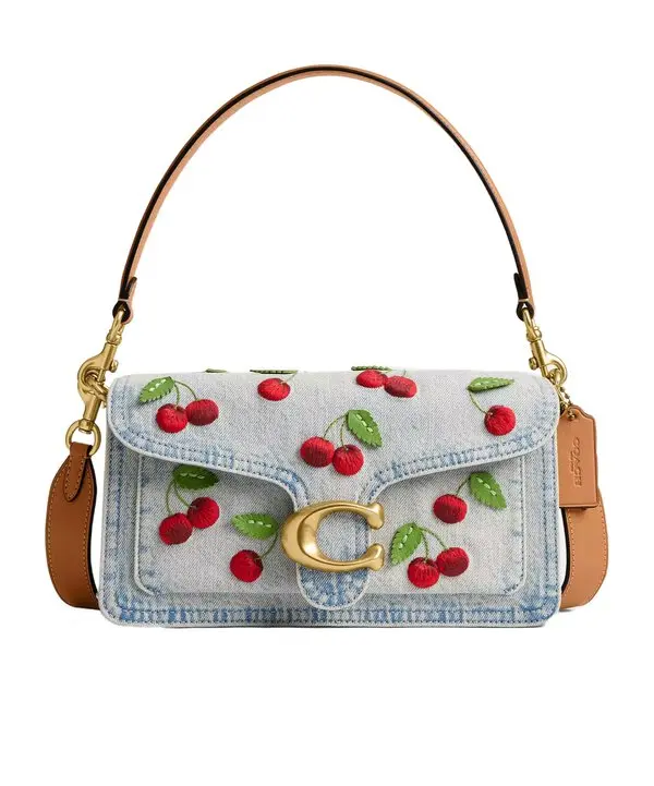 COACH Tabby Shoulder Bag With Cherry Embroidery - Brass/denim