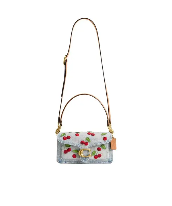 COACH Tabby Shoulder Bag With Cherry Embroidery - Brass/denim