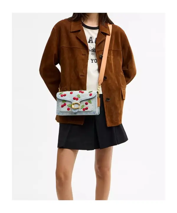 COACH Tabby Shoulder Bag With Cherry Embroidery - Brass/denim