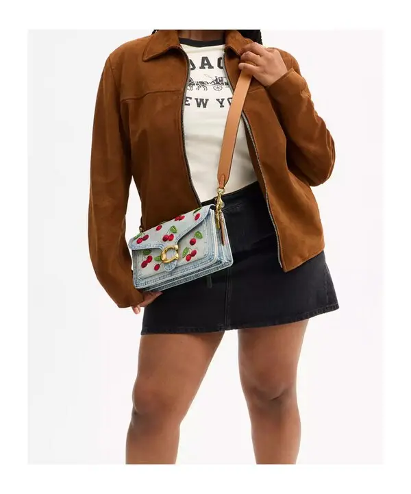 COACH Tabby Shoulder Bag With Cherry Embroidery - Brass/denim
