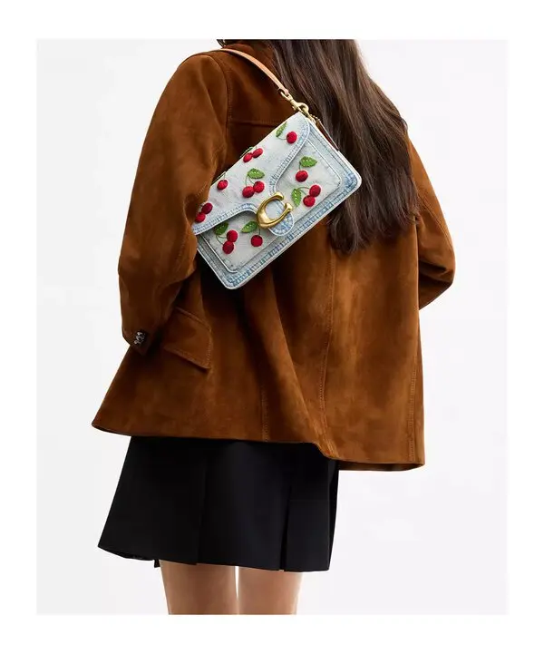 COACH Tabby Shoulder Bag With Cherry Embroidery - Brass/denim