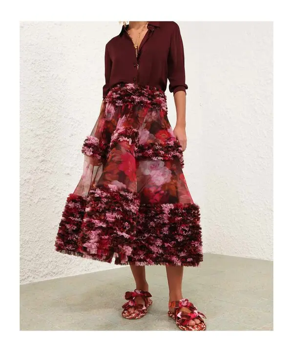 Zimmermann Luna Satin Shirt - Wine