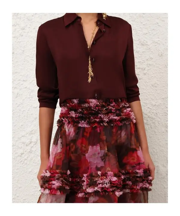 Zimmermann Luna Satin Shirt - Wine