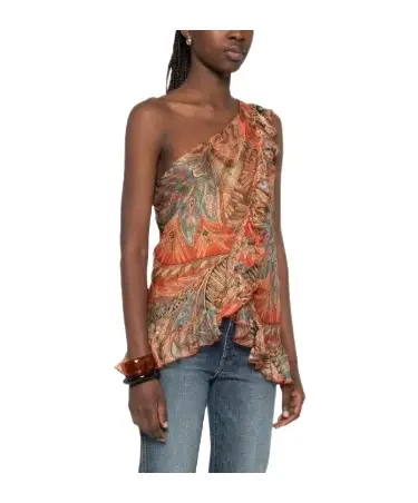 Etro One-shoulder Ruffled Paisley Top