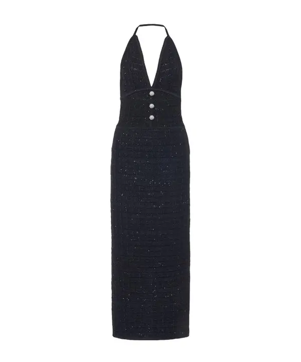 Alessandra Rich Sequin Knit Halterneck Midi Dress