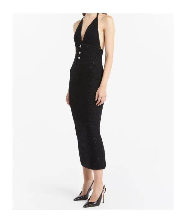 Alessandra Rich Sequin Knit Halterneck Midi Dress