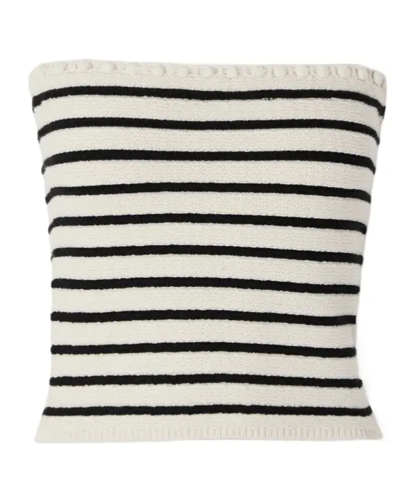 Posse Henry Strapless Embellished Striped Knitted Top - Creamblackwhite