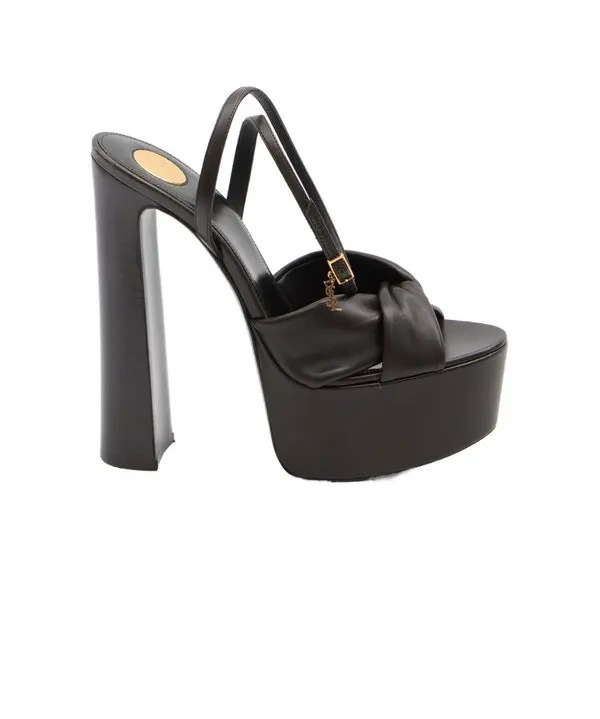 Saint Laurent Platform Sandals With Cassandre Charm - Brown