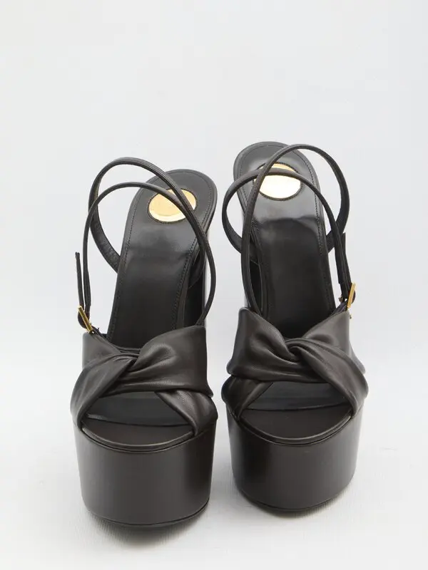 Saint Laurent Platform Sandals With Cassandre Charm - Brown