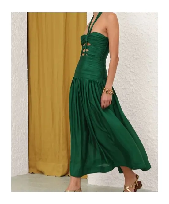 Zimmermann Halterneck Ruched Midi Dress With Cut-out Detail