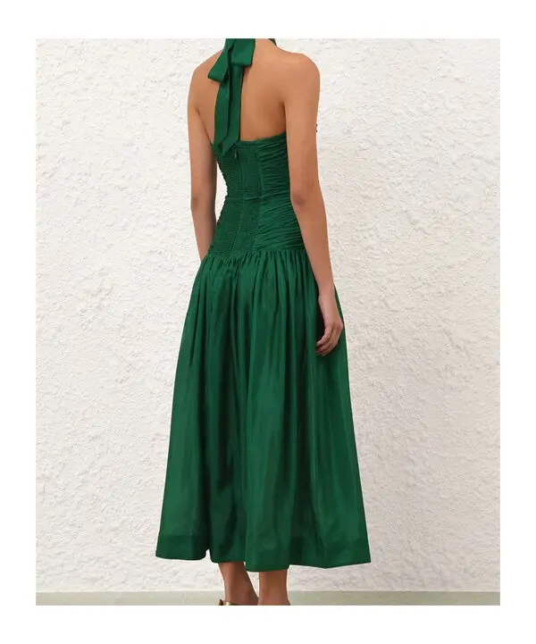 Zimmermann Halterneck Ruched Midi Dress With Cut-out Detail