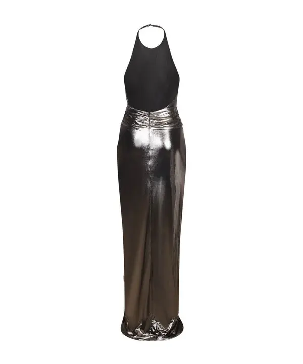 Retrofete Metallic Halterneck Gown With Draped Detail