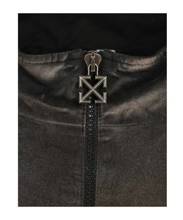 Off-White Logo Embroidered Zip-up Jacket - Black