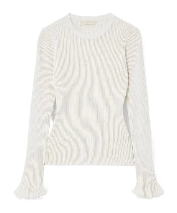 Ulla Johnson Ribbed Knit Sweater With Cuffed Sleeves - White