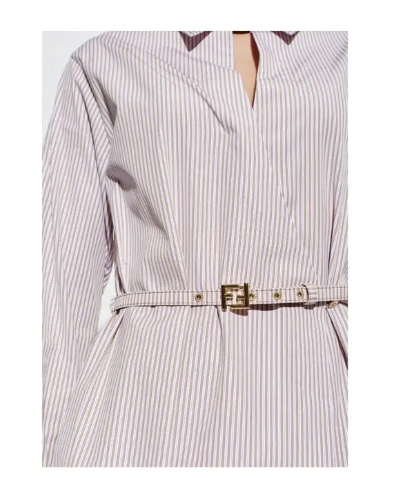 Fendi Striped Belted Shirt Dress - Pink