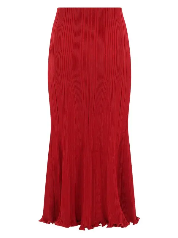 SELF-PORTRAIT Ribbed Knit Flared Midi Skirt