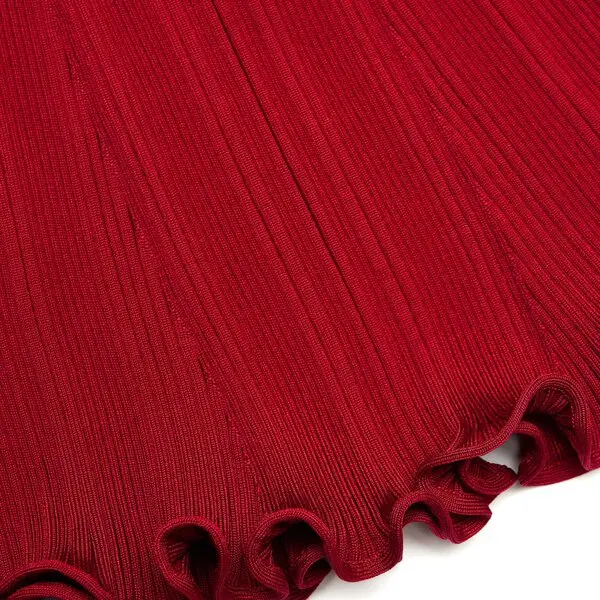 SELF-PORTRAIT Ribbed Knit Flared Midi Skirt