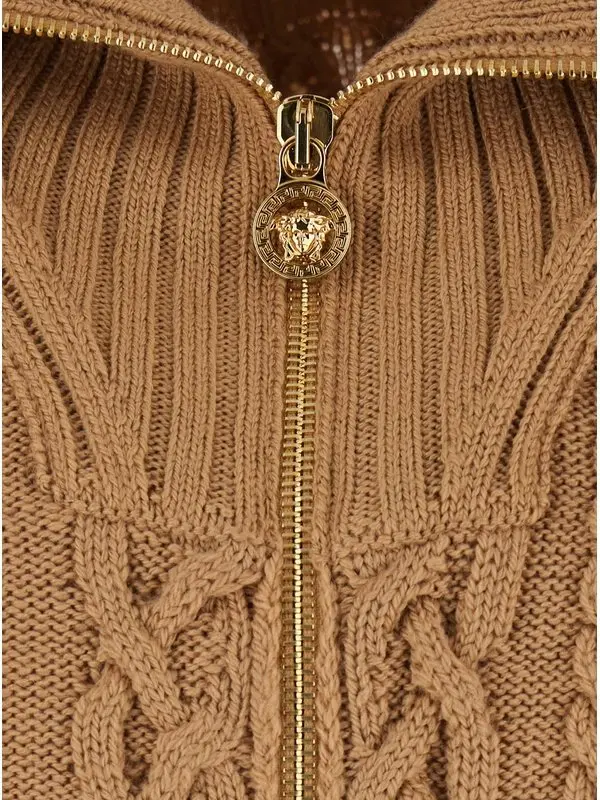 Versace Zip-up Knitted Cardigan - Brown