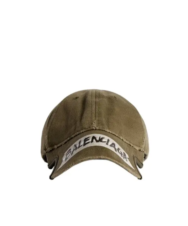 Balenciaga Distressed Baseball Cap With Masking Tape Artwork - Khaki