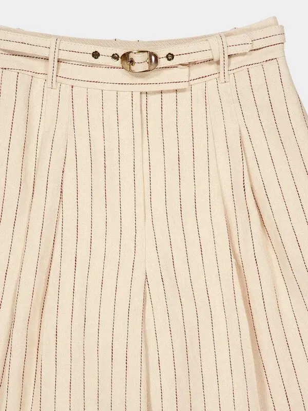 Zimmermann Pinstripe Belted Wide-leg Trousers - Nude