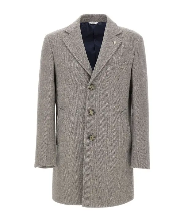 MANUEL RITZ Herringbone Single-breasted Coat - Grey
