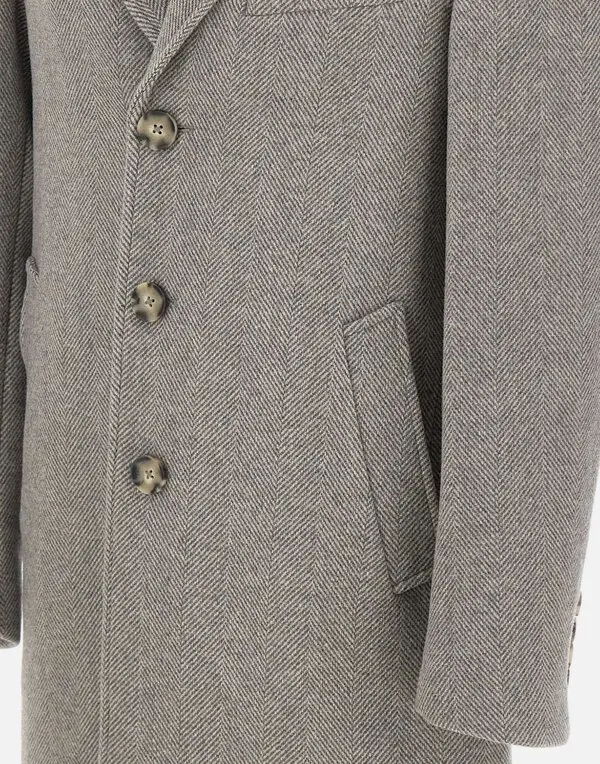 MANUEL RITZ Herringbone Single-breasted Coat - Grey