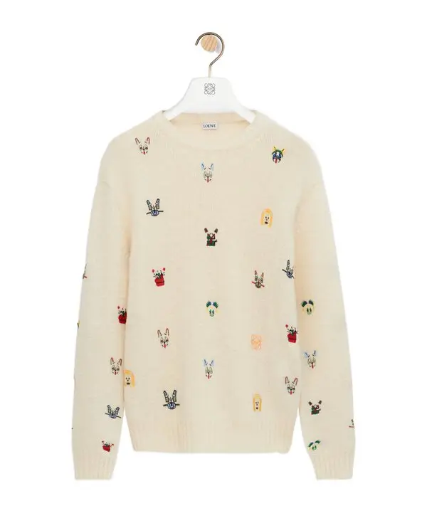 Loewe Wool Sweater With Futurist Cat Embroidery - Nude