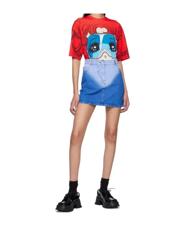 PUSHBUTTON Button Down Gradient Denim Mini Skirt