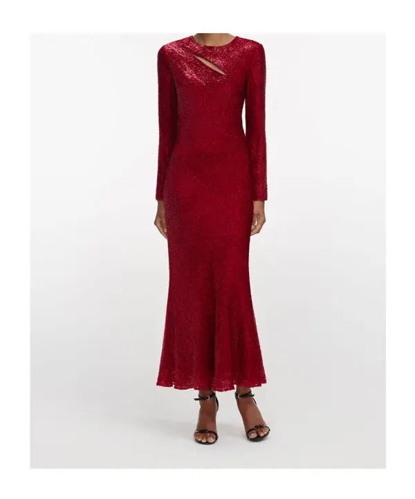 SELF-PORTRAIT Lurex-detail Silk Long Sleeve Dress