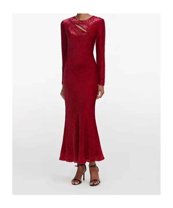SELF-PORTRAIT Lurex-detail Silk Long Sleeve Dress